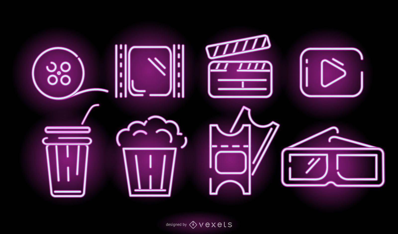 Cinema Neon Elements Set Vector Download