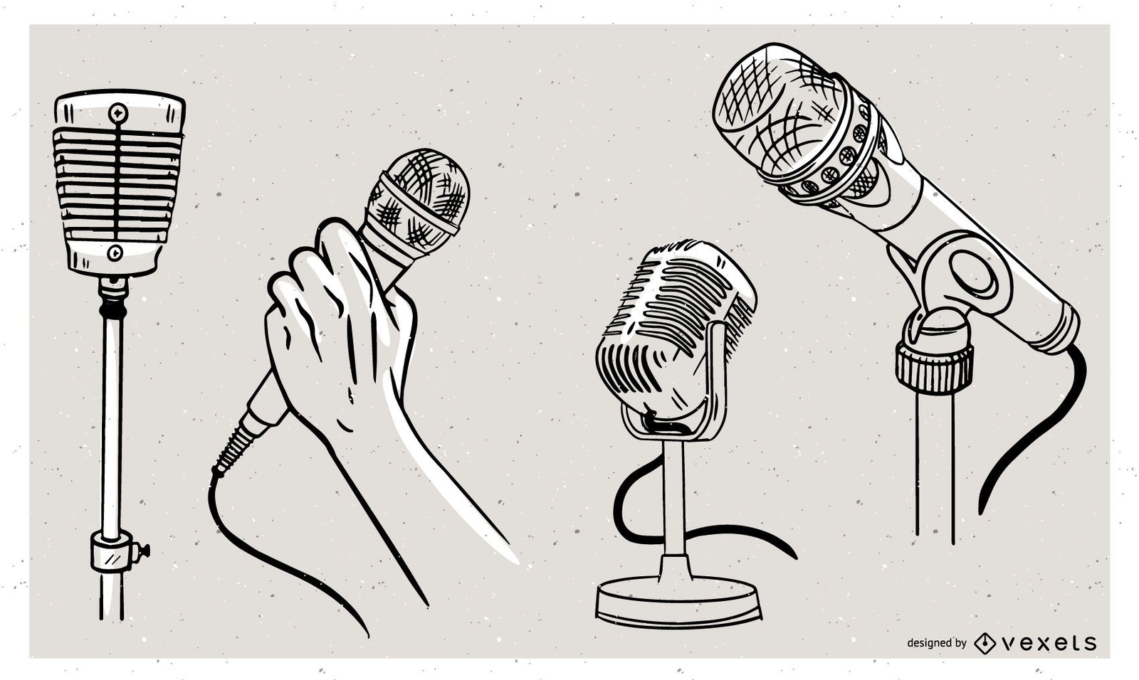 Microphones Doodle Set Vector Download