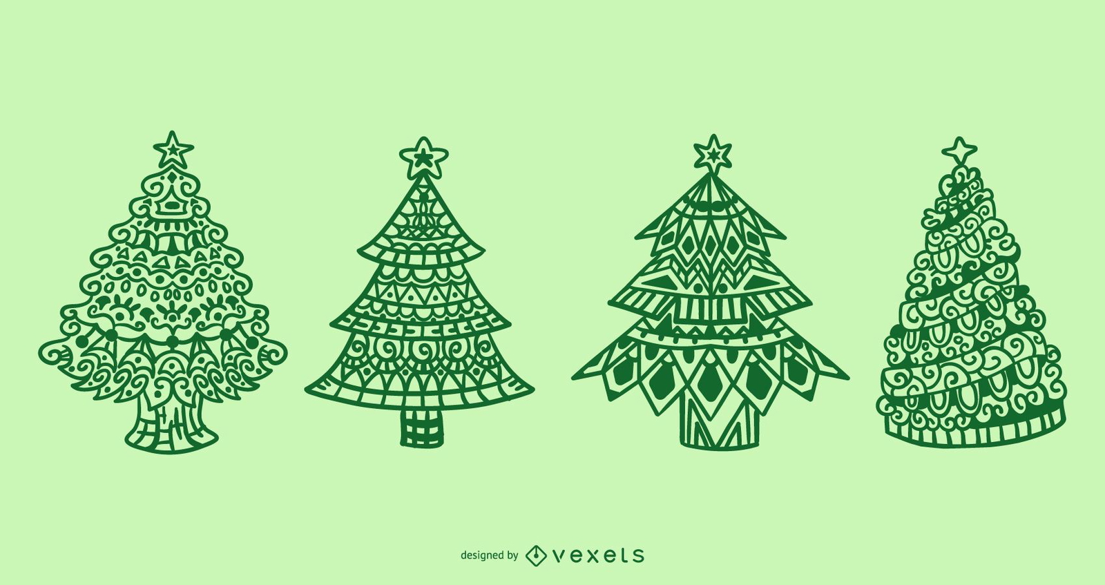Christmas Trees Mandala Set Vector Download