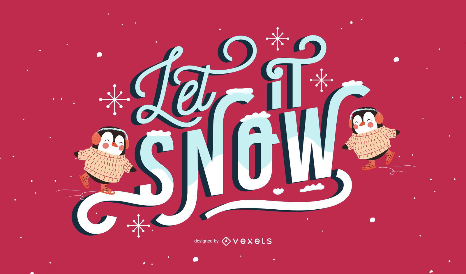 Let It Snow Penguin Lettering Vector Download