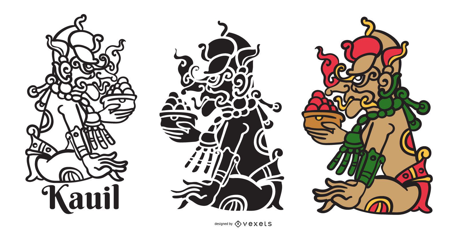 Kauil Mayan God Vector Set Vector Download