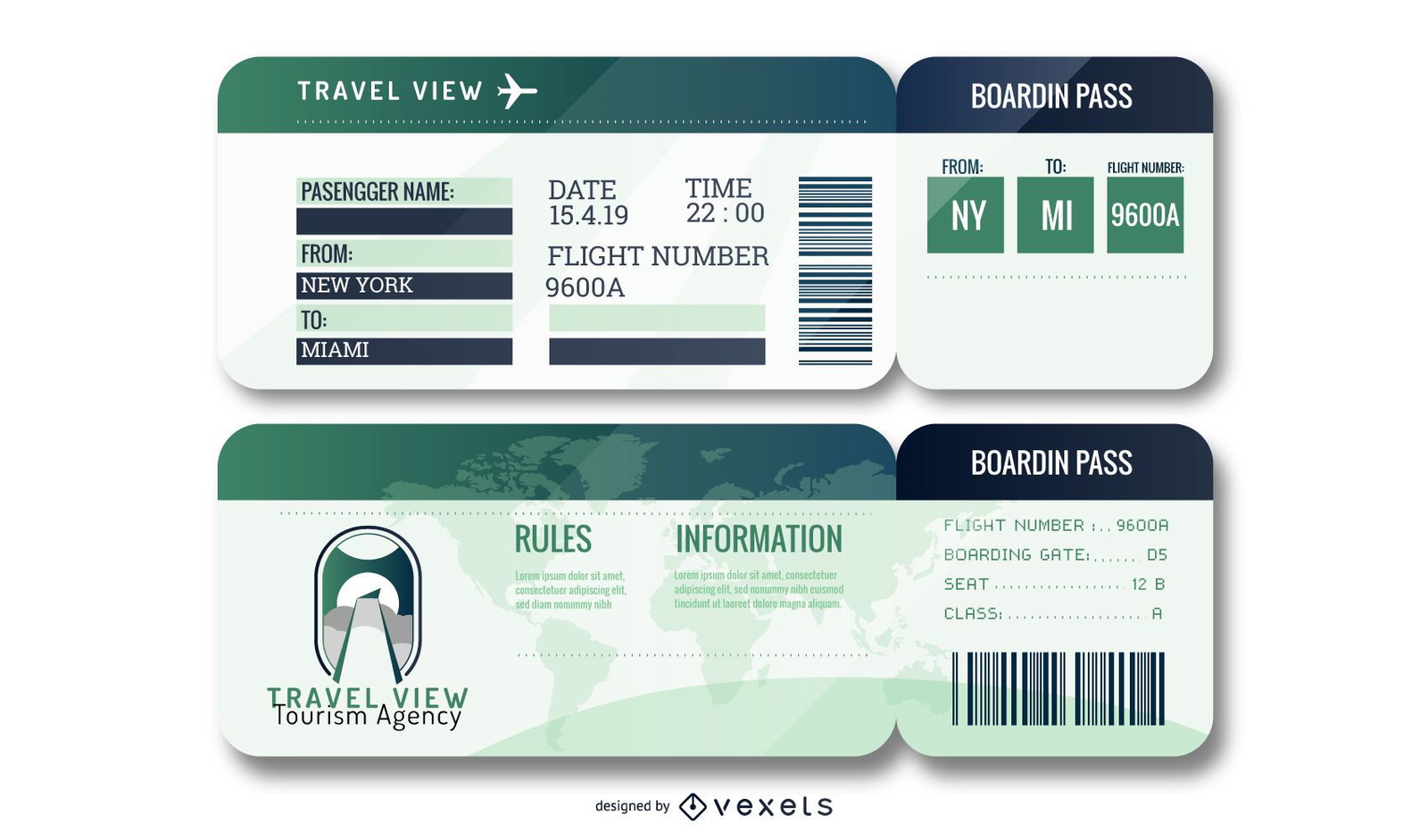 Editable Airport Ticket Set Vector Download
