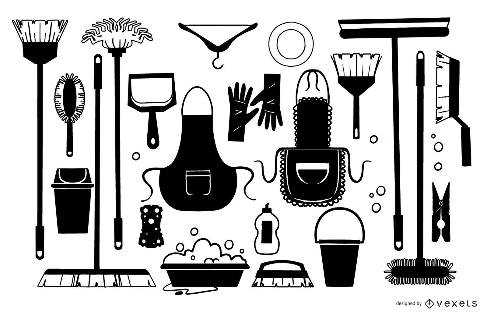 Cleaning Elements Black Collection Vector Download