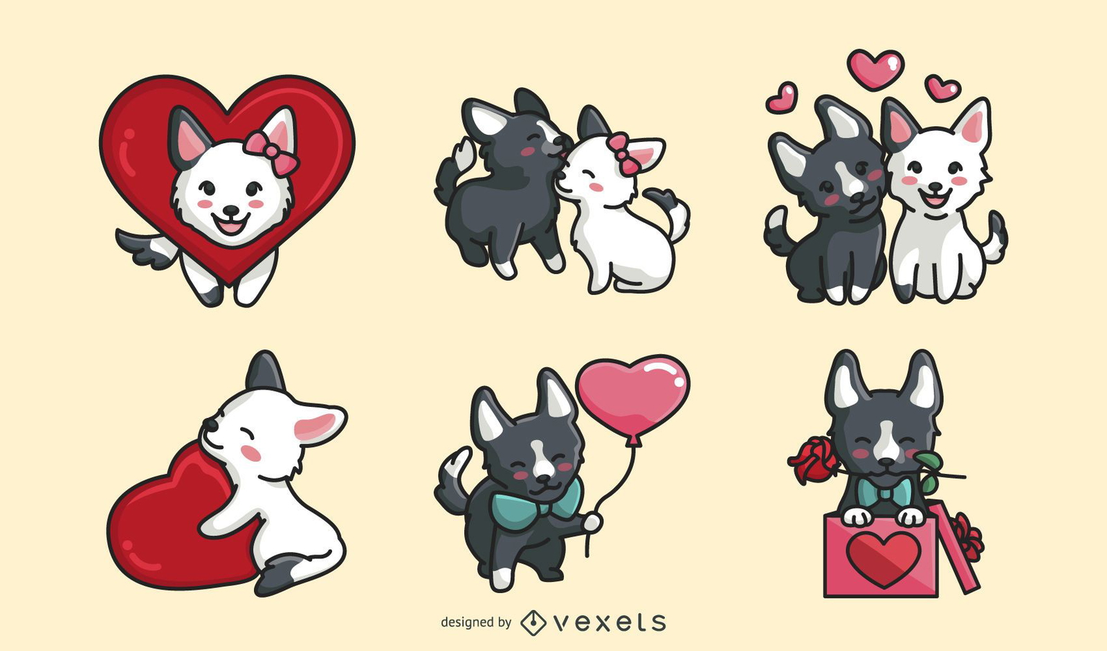Valentine's Day Dogs Set Vector Download