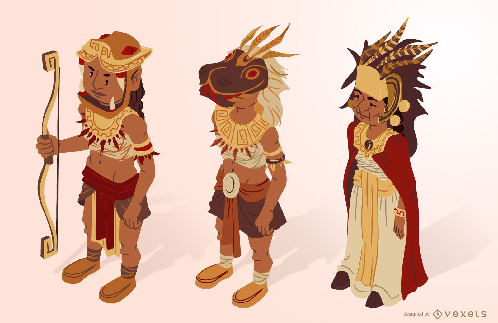 Aztec Character Isometric Set Vector Download