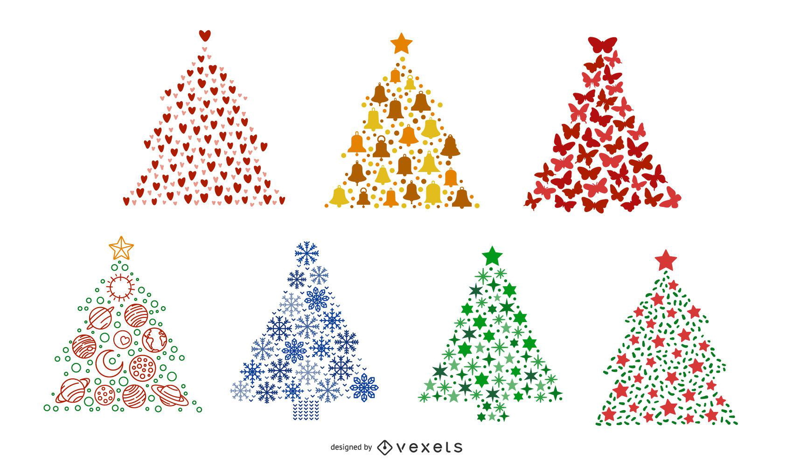 Colorful Christmas Trees Set Vector Download