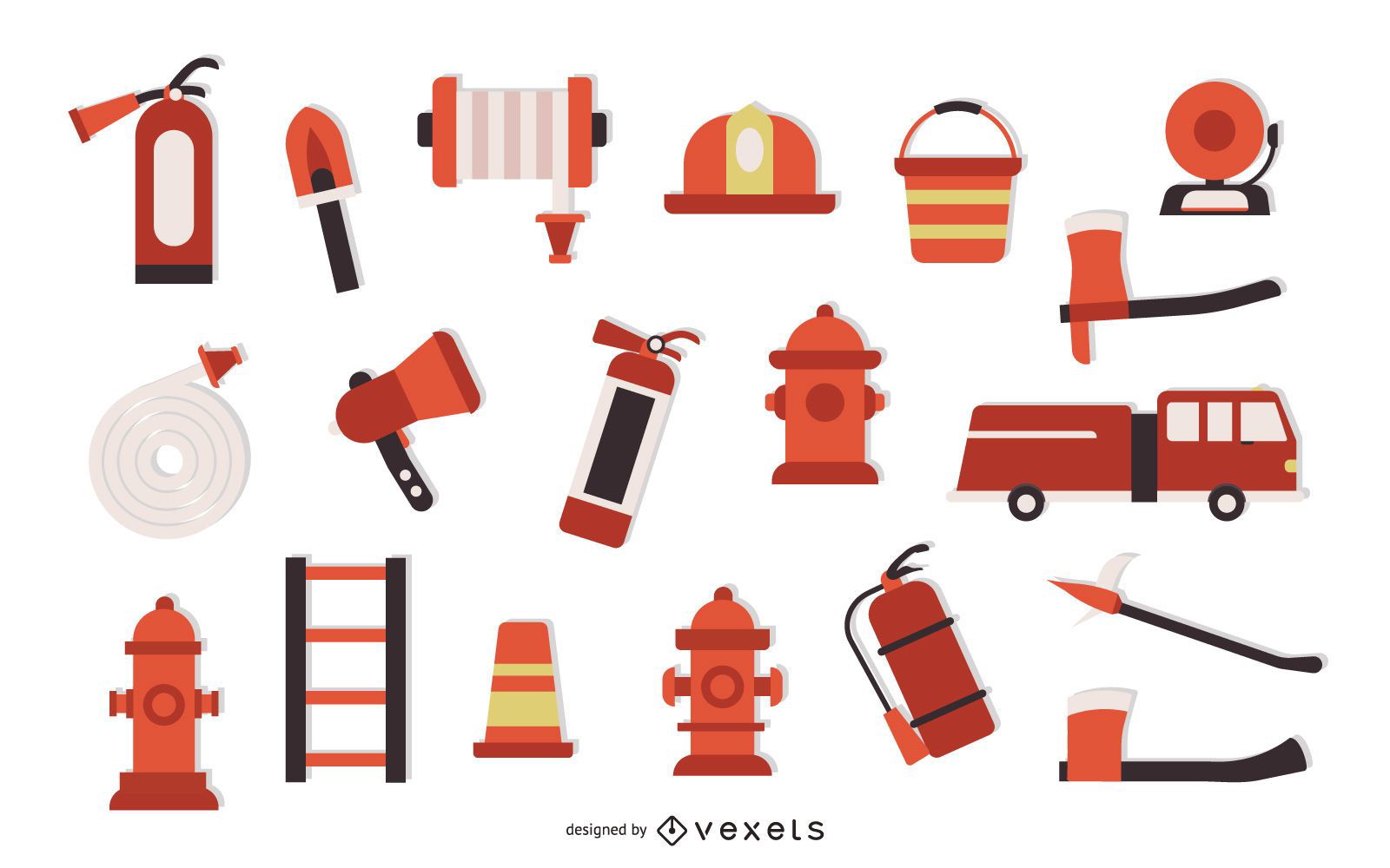 Firefighter Flat Element Set Vector Download