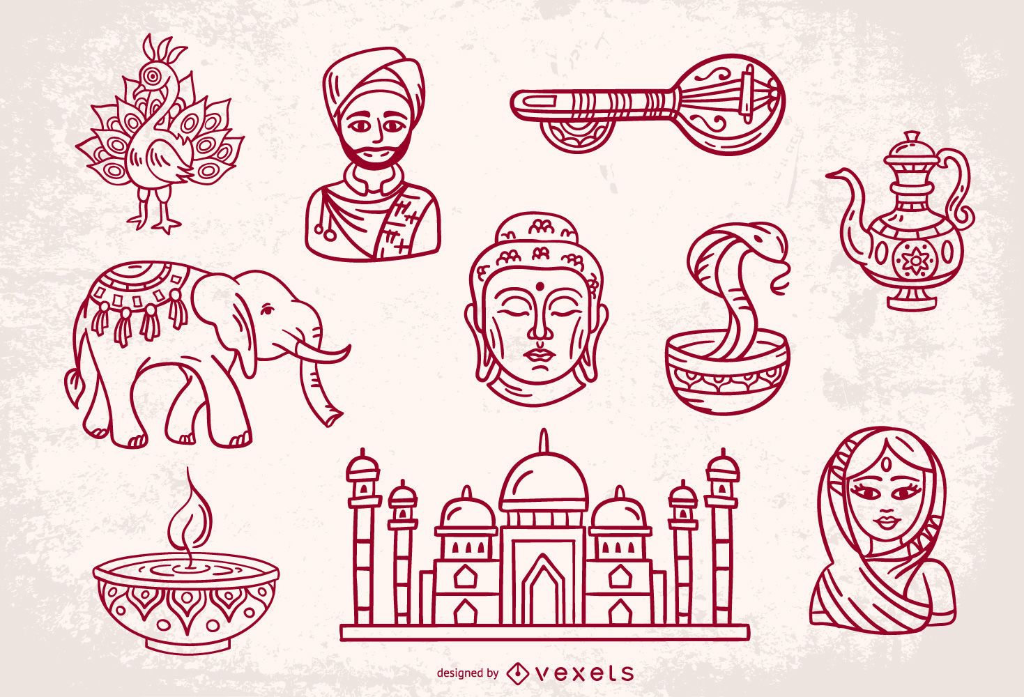 India Stroke Elements Design Set Vector Download