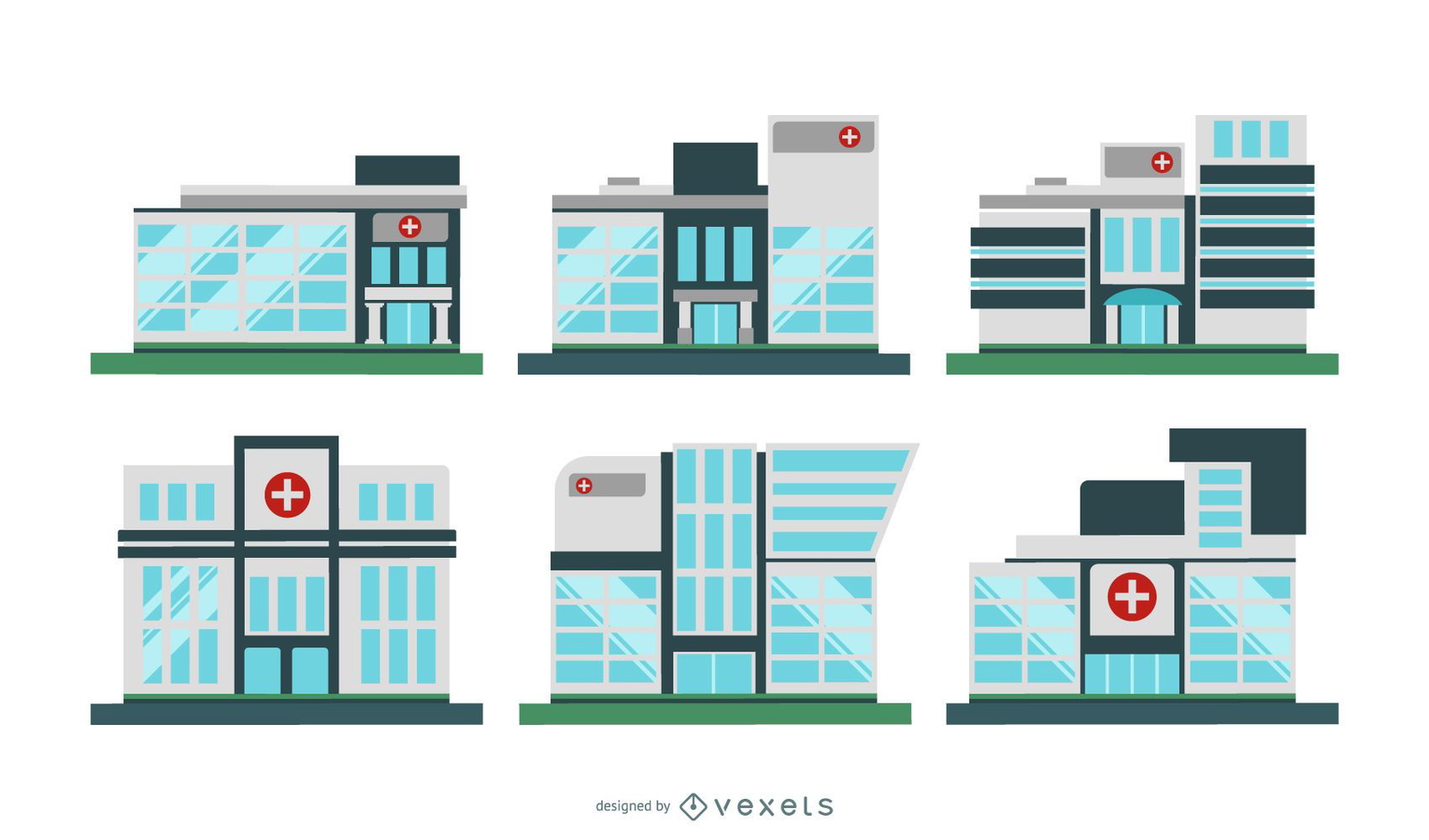 Hospital Buildings Set Vector Download