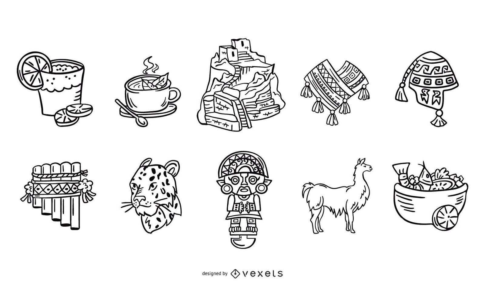 Inca Civilization Stroke Element Set Vector Download