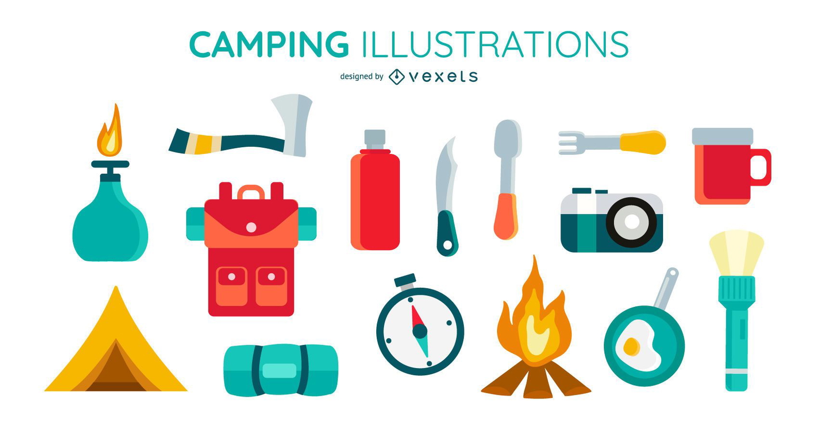 Camping Flat Elements Set Vector Download