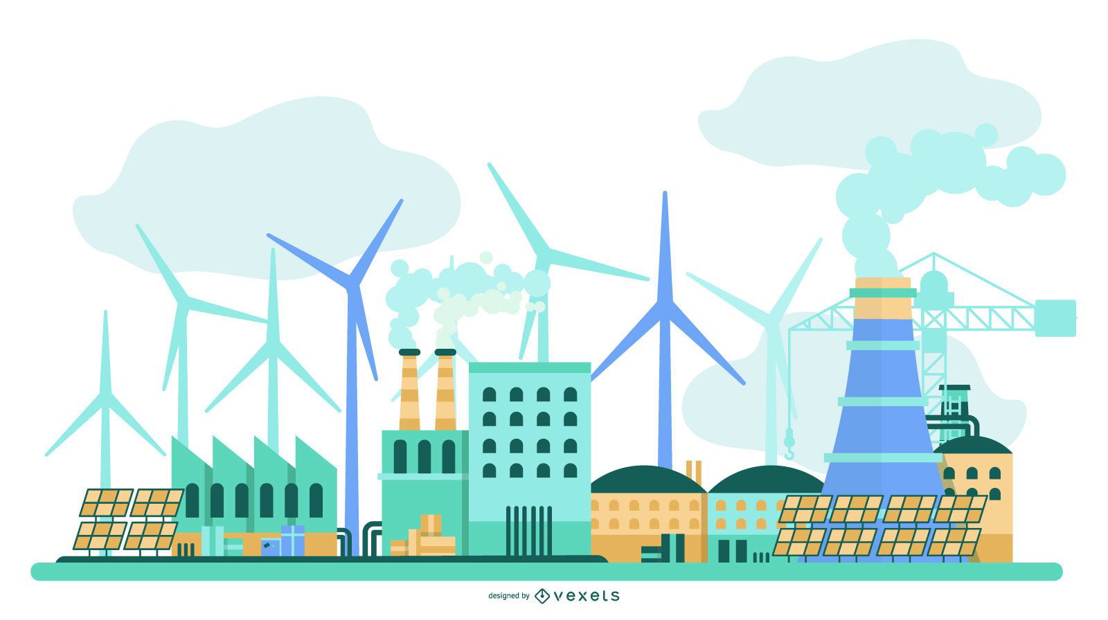 Power Plant Green Energy Building Design Vector Download