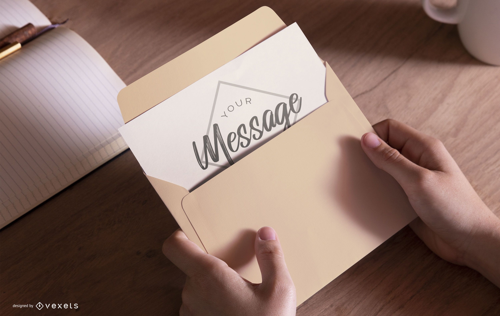 Hands Holding Envelope Mockup Design PSD Editable Template