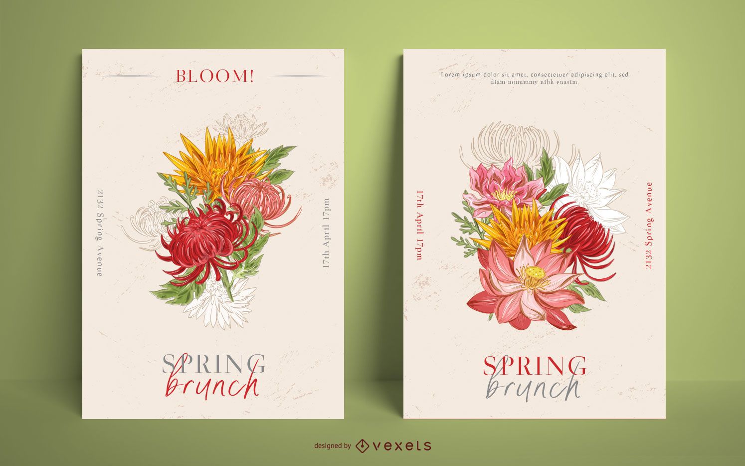 Spring Brunch Poster Template Set Vector Download
