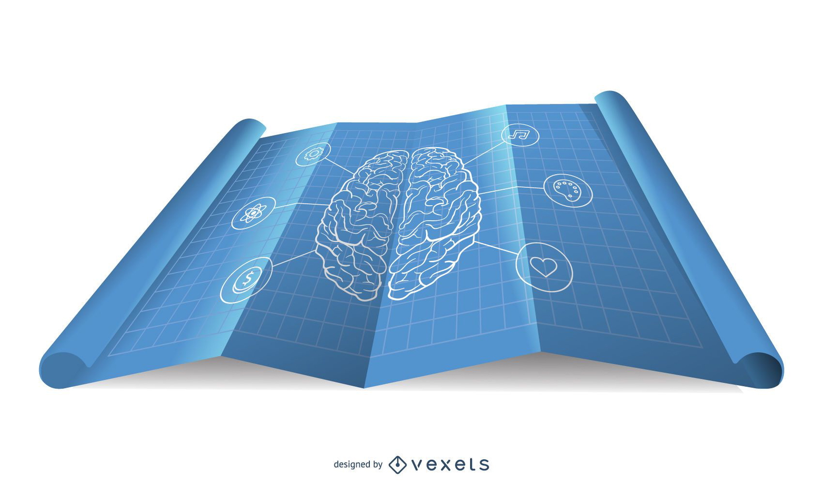 Brain Blueprint Glossy Map Design Vector Download