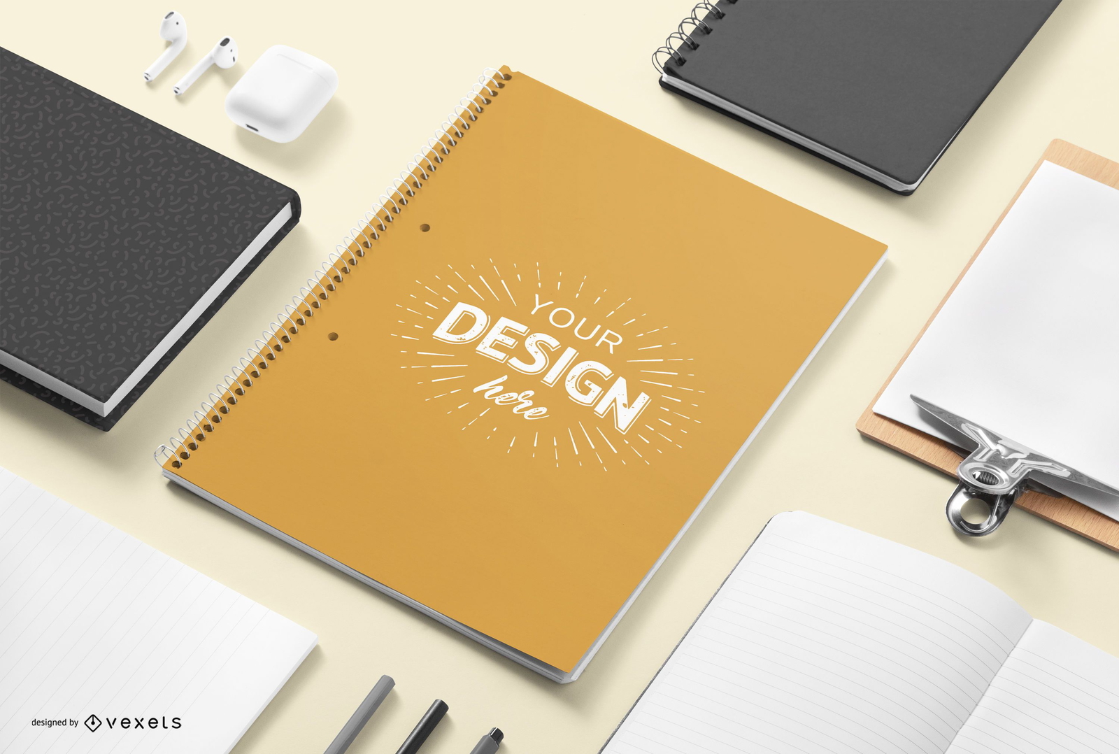 Notebook Stationery Mockup Composition PSD Editable Template