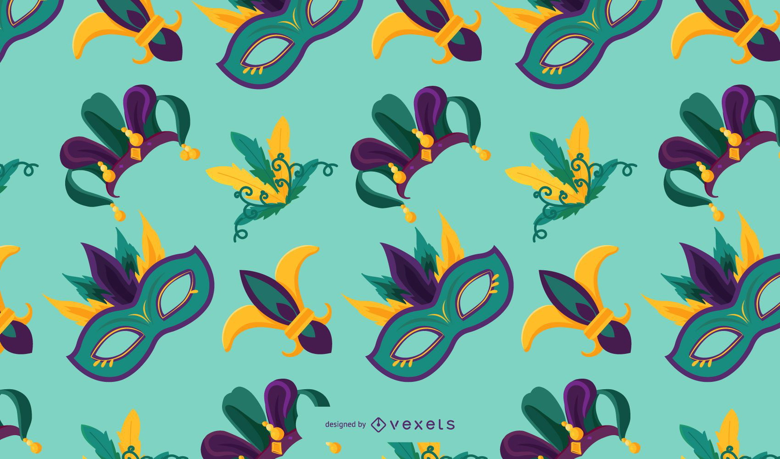 Mardi Gras Typical Masks Pattern Design Vector Download