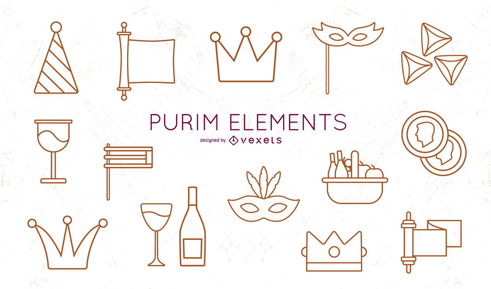 Purim Stroke Elements Pack Vector Download