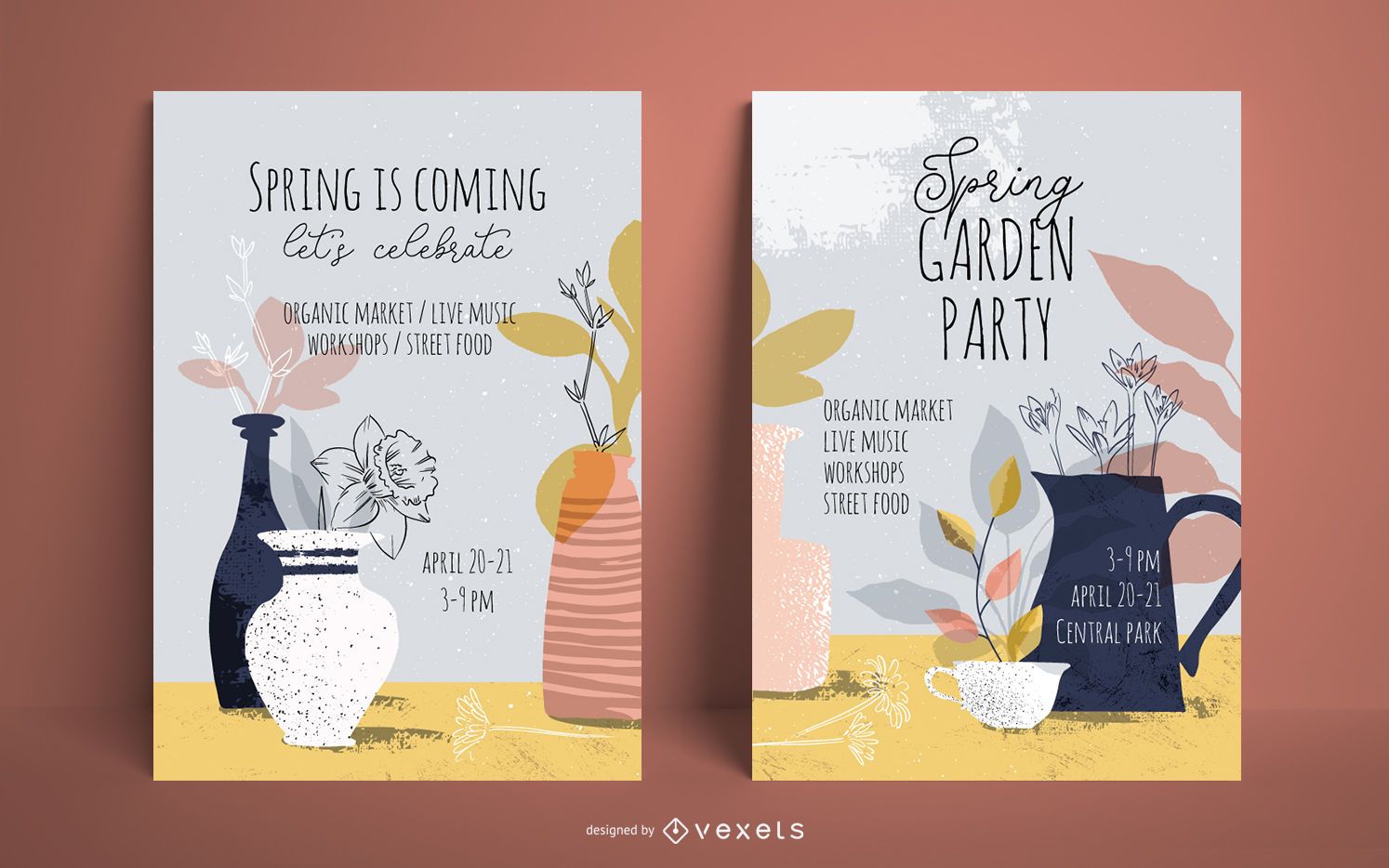 Spring Garden Party Poster Set Vector Download
