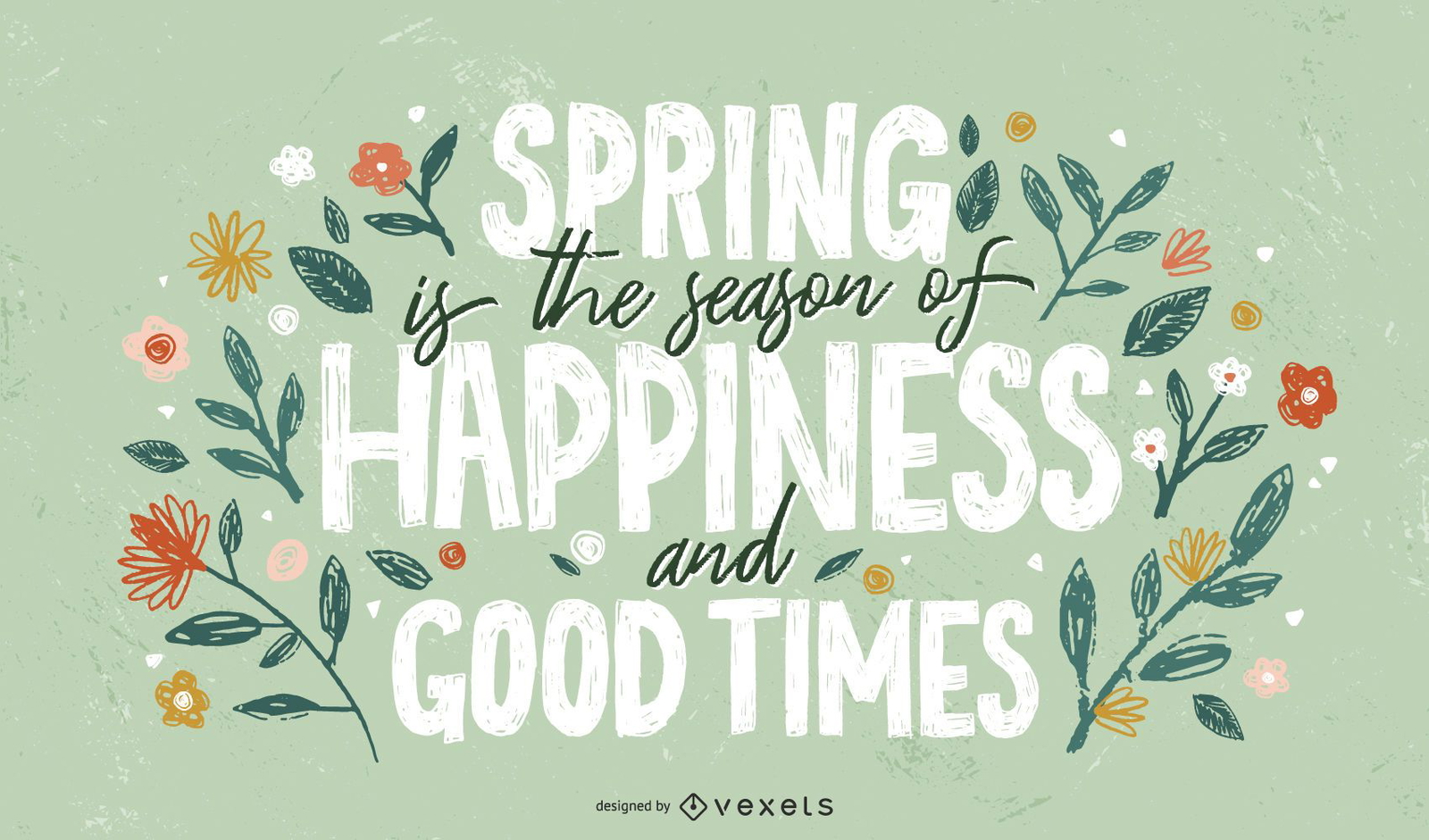 Spring Happy Season Lettering Vector Download