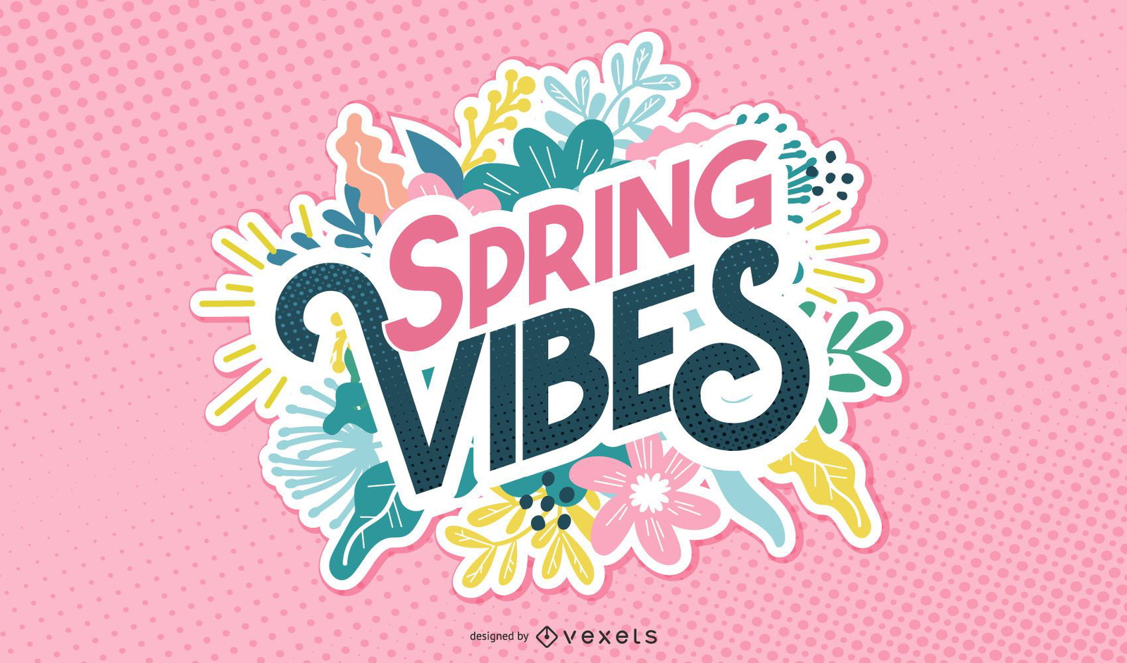 Spring Vibes Lettering Design Vector Download