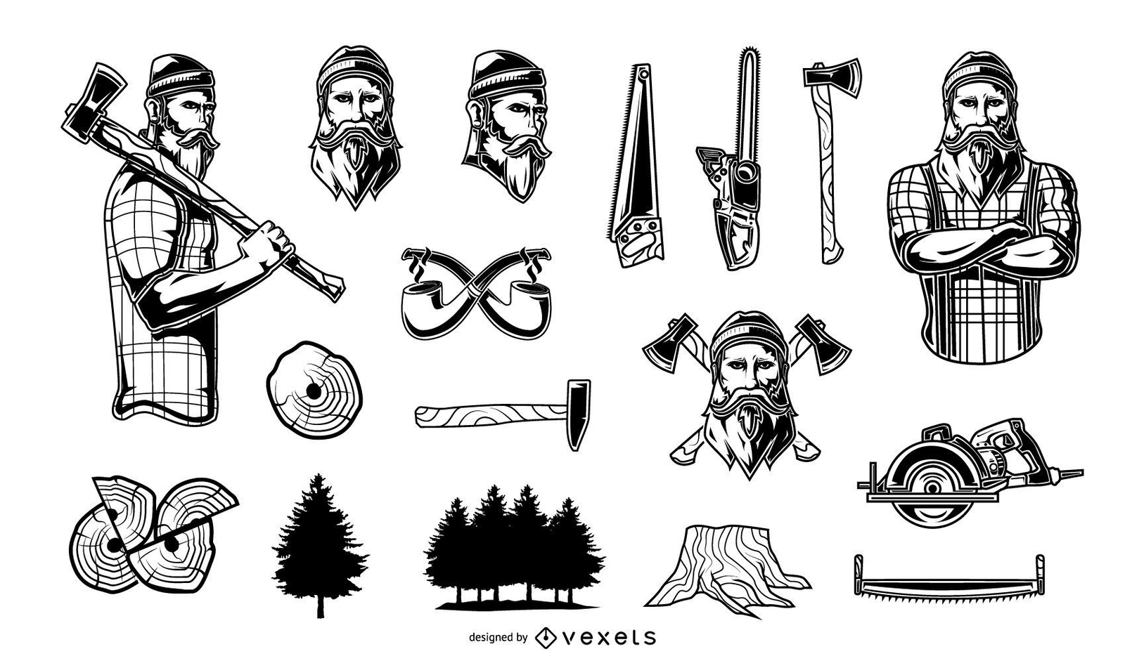 Lumberjack Monocolor Elements Collection Vector Download