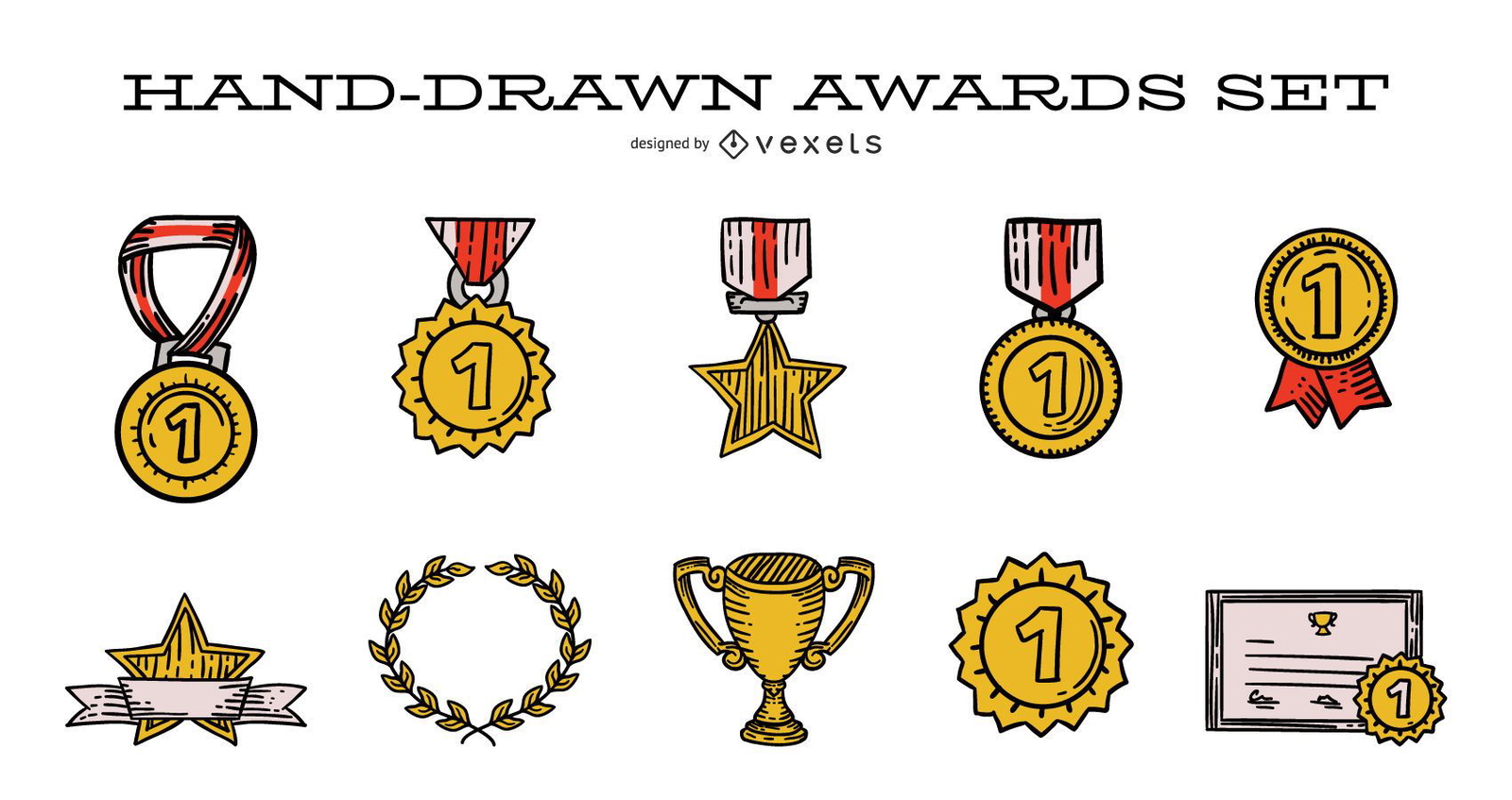 Hand-drawn Award Illustration Set Vector Download