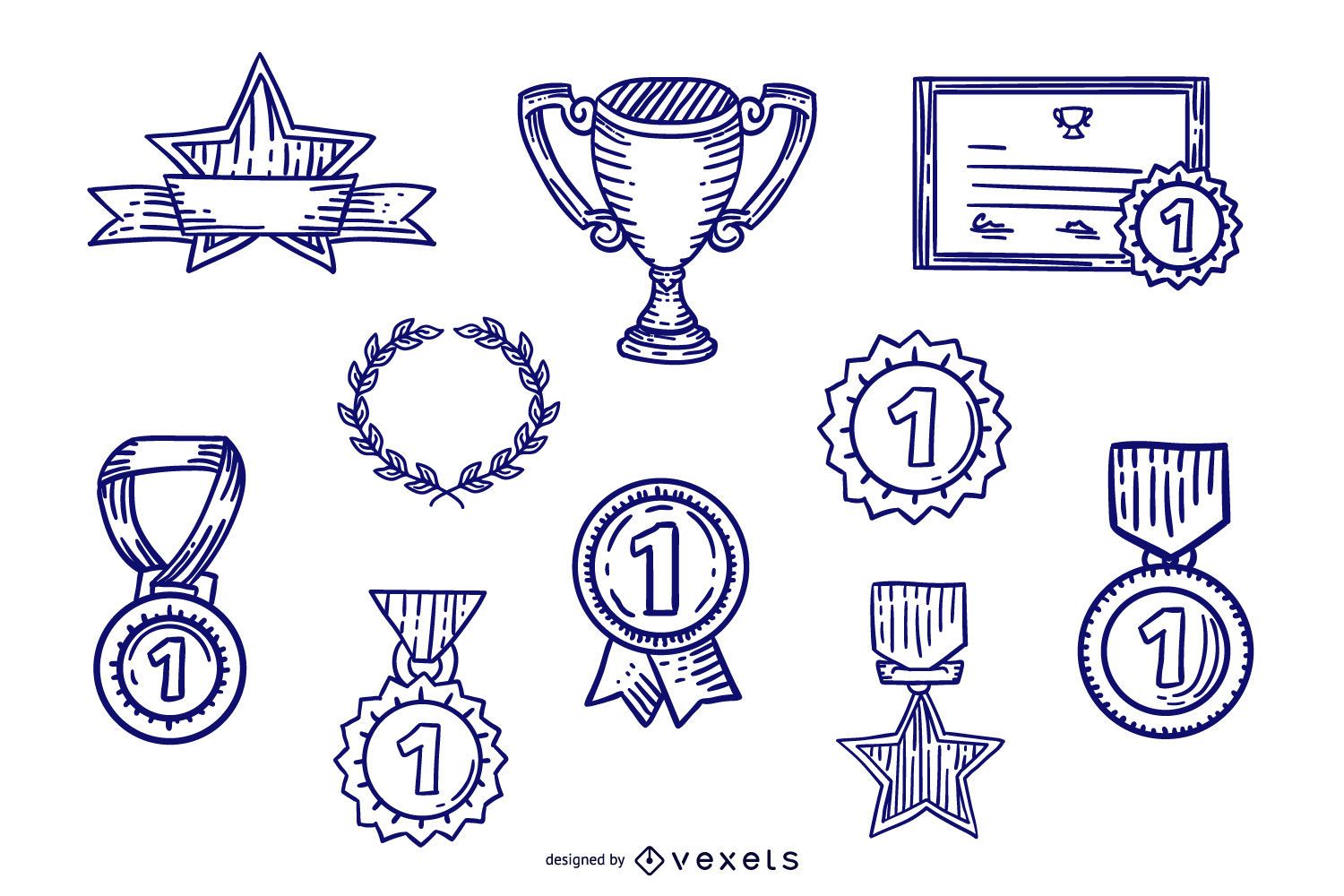 Hand Drawn Stroke Award Design Set Vector Download