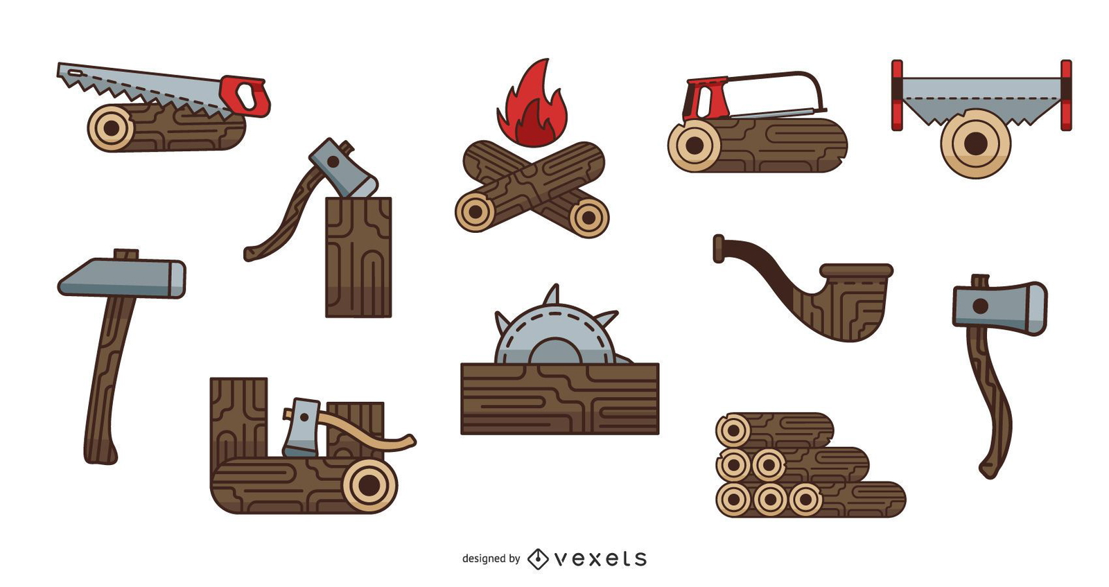 Lumberjack Colored Elements Pack Vector Download