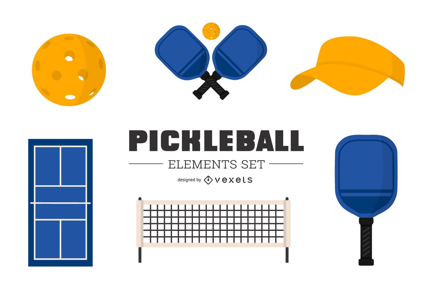 Pickleball Colored Elements Set Vector Download