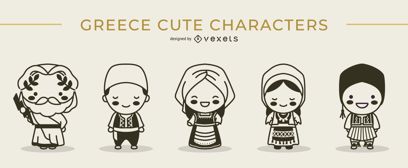Cute Greek Characters Stroke Set Vector Download