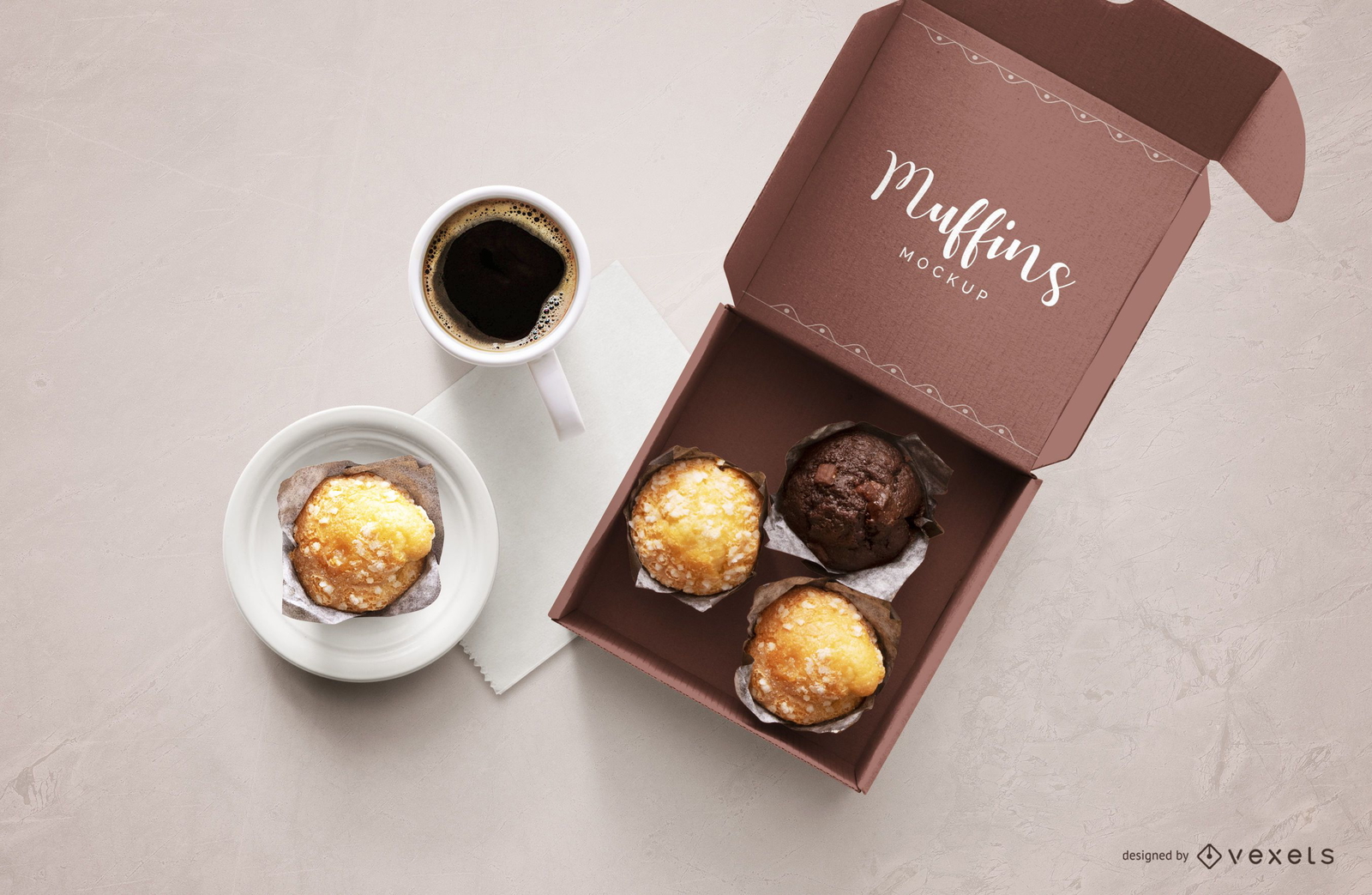 Muffins Box Mockup Design PSD Editable Template