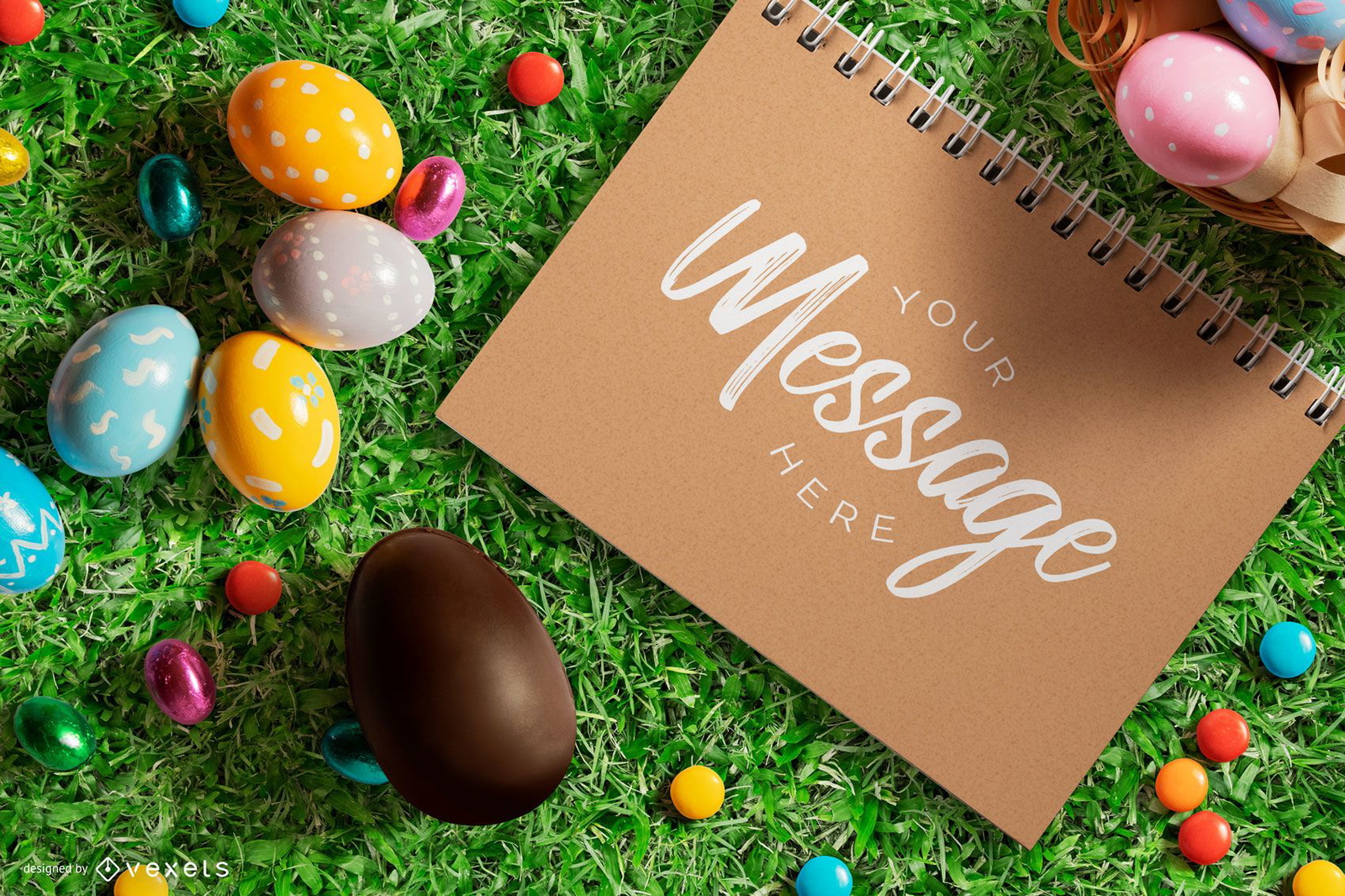 Easter Notebook Mockup Composition PSD Editable Template