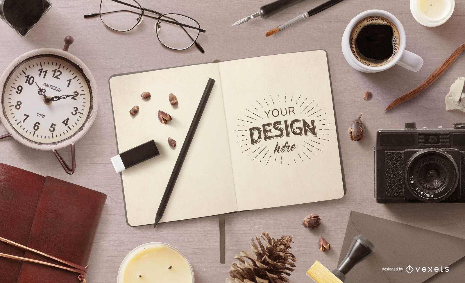 Vintage Notebook Interior Mockup Design PSD Editable Template