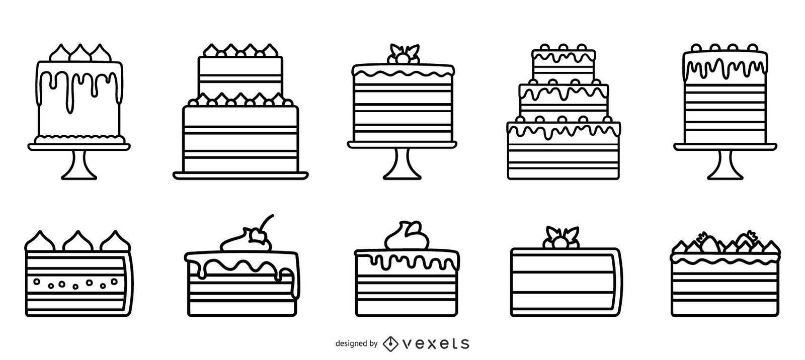 Cake Flat Design Stroke Design Pack Vector Download