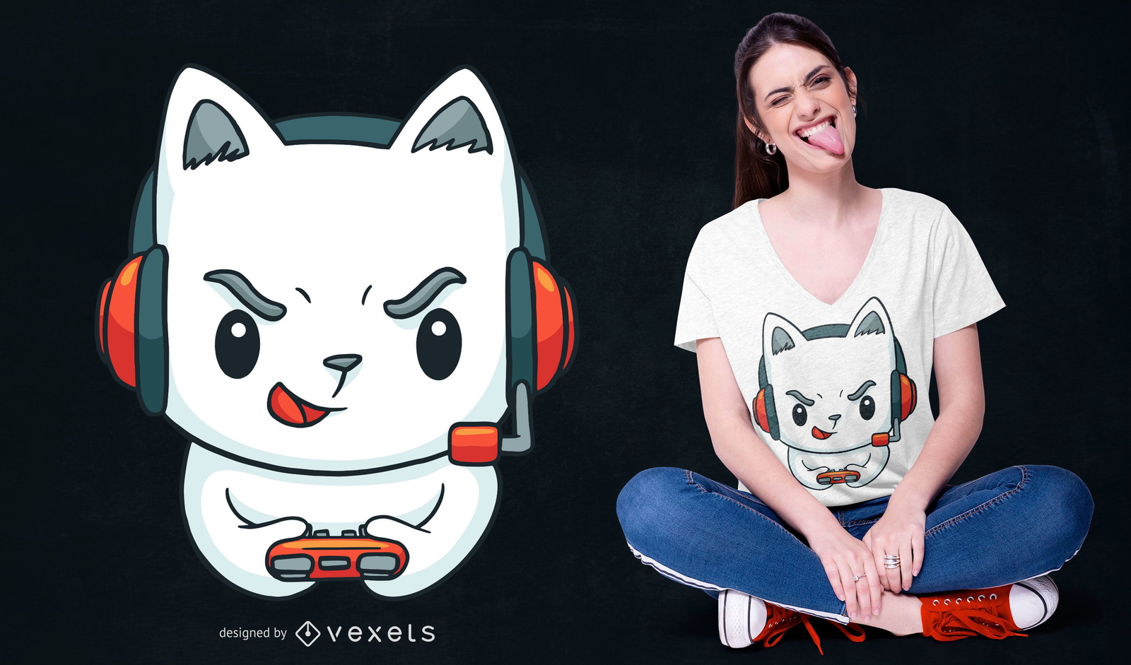 Gamer Kitten T-shirt Design Vector Download