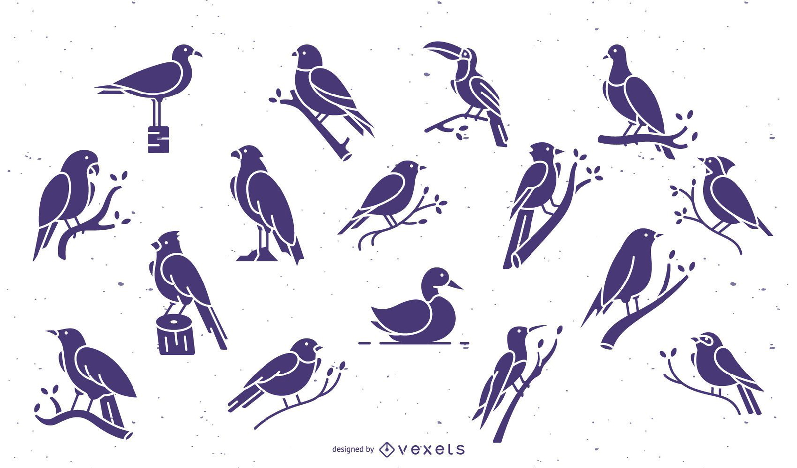 Birds Purple Flat Collection Vector Download