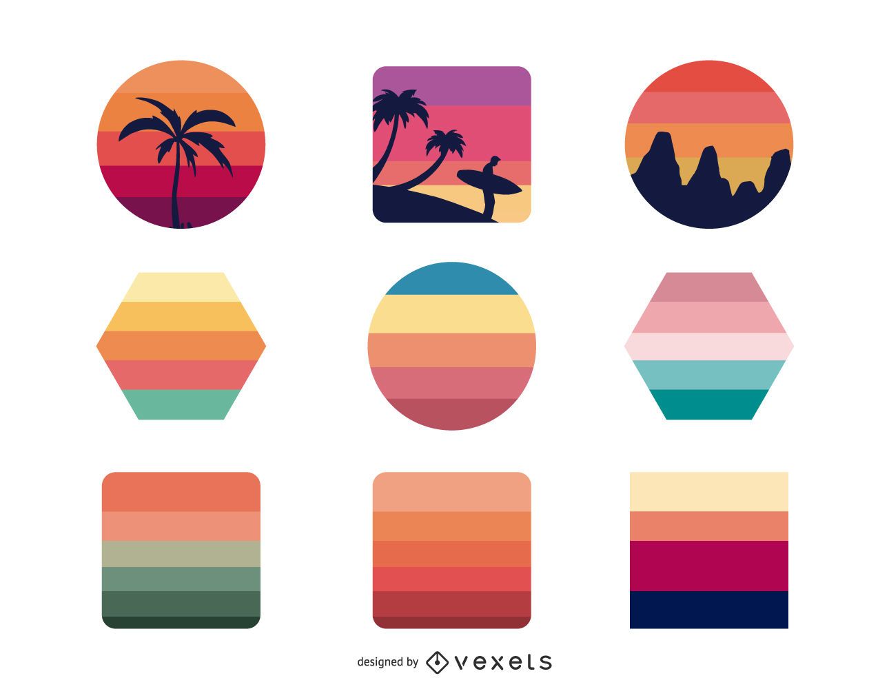 Retro Sunset Flat Design Pack Vector Download