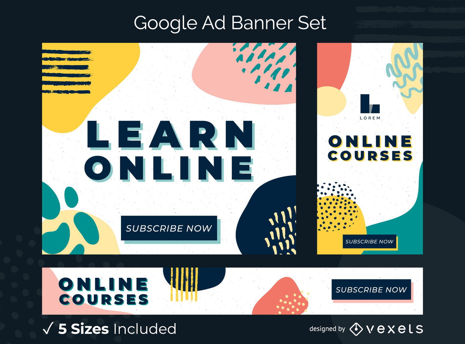 Learn Online Ads Banner Set Vector Download