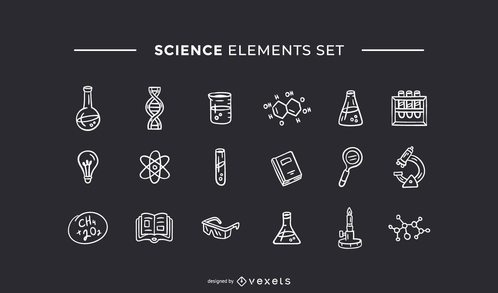 Science Elements Hand Drawn White Set Vector Download