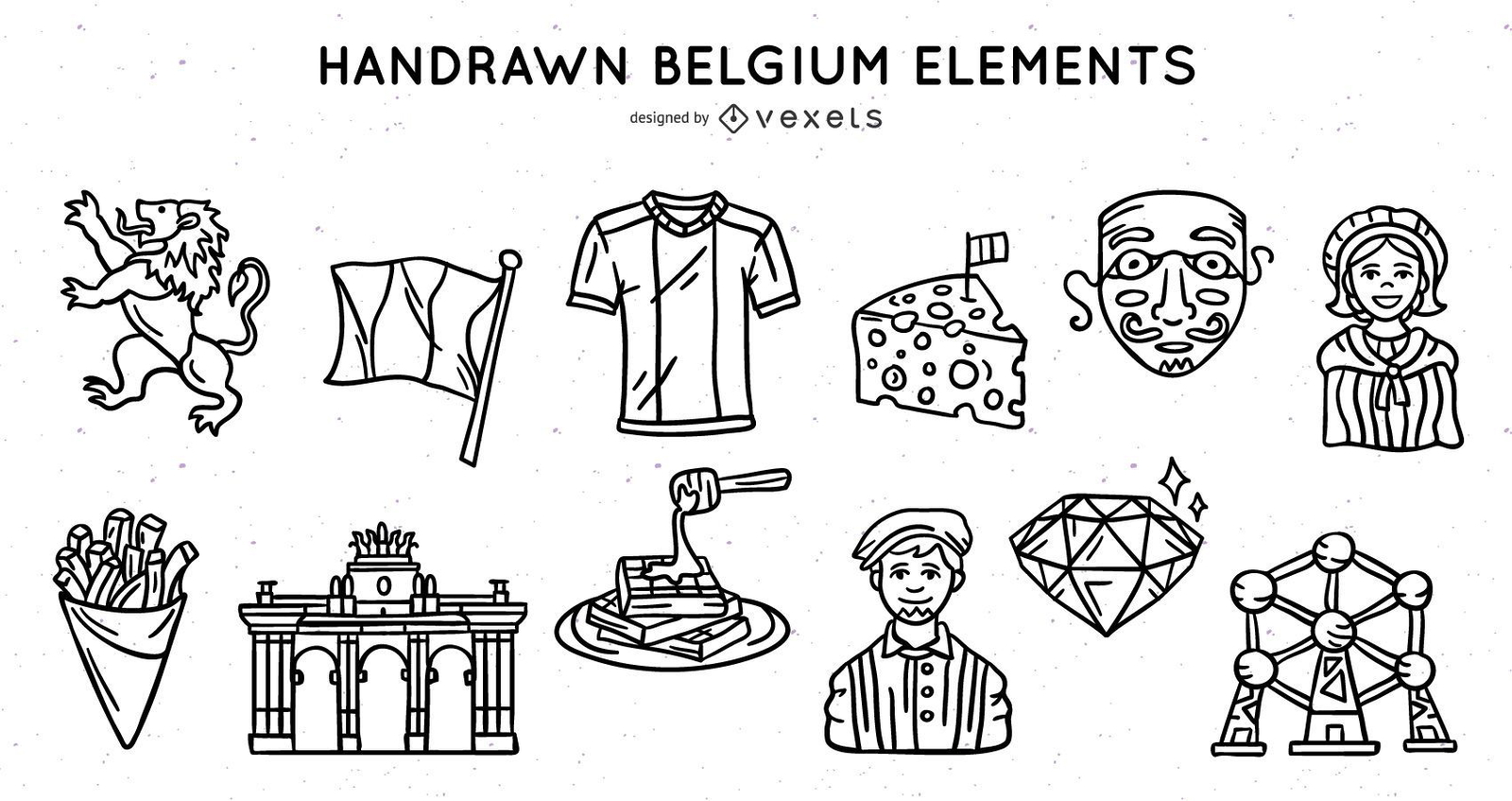 Belgium Elements Stroke Set Vector Download