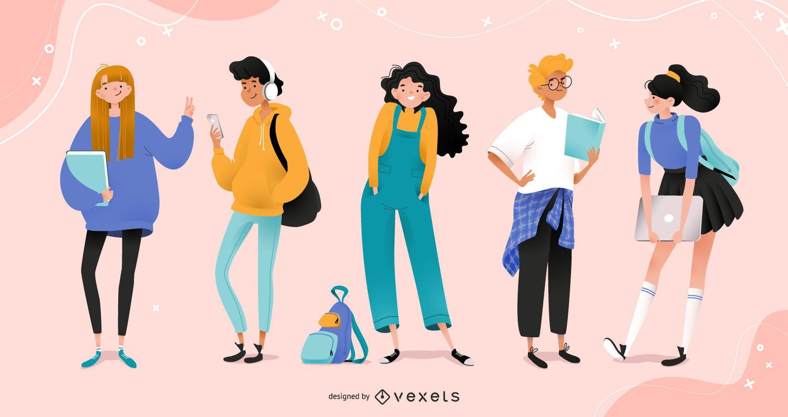 School Teens Character Set Vector Download