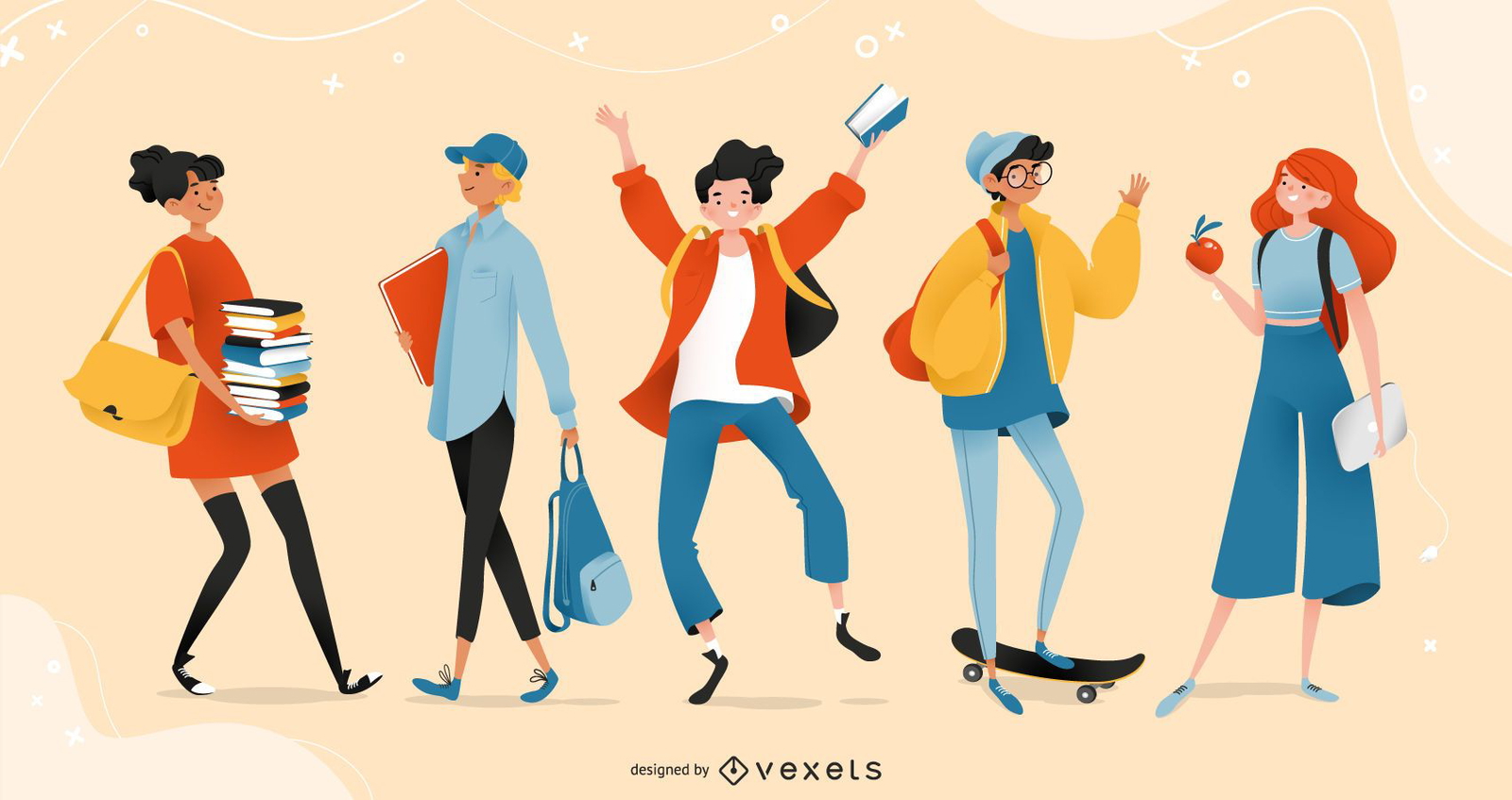 High School Teens Character Set Vector Download