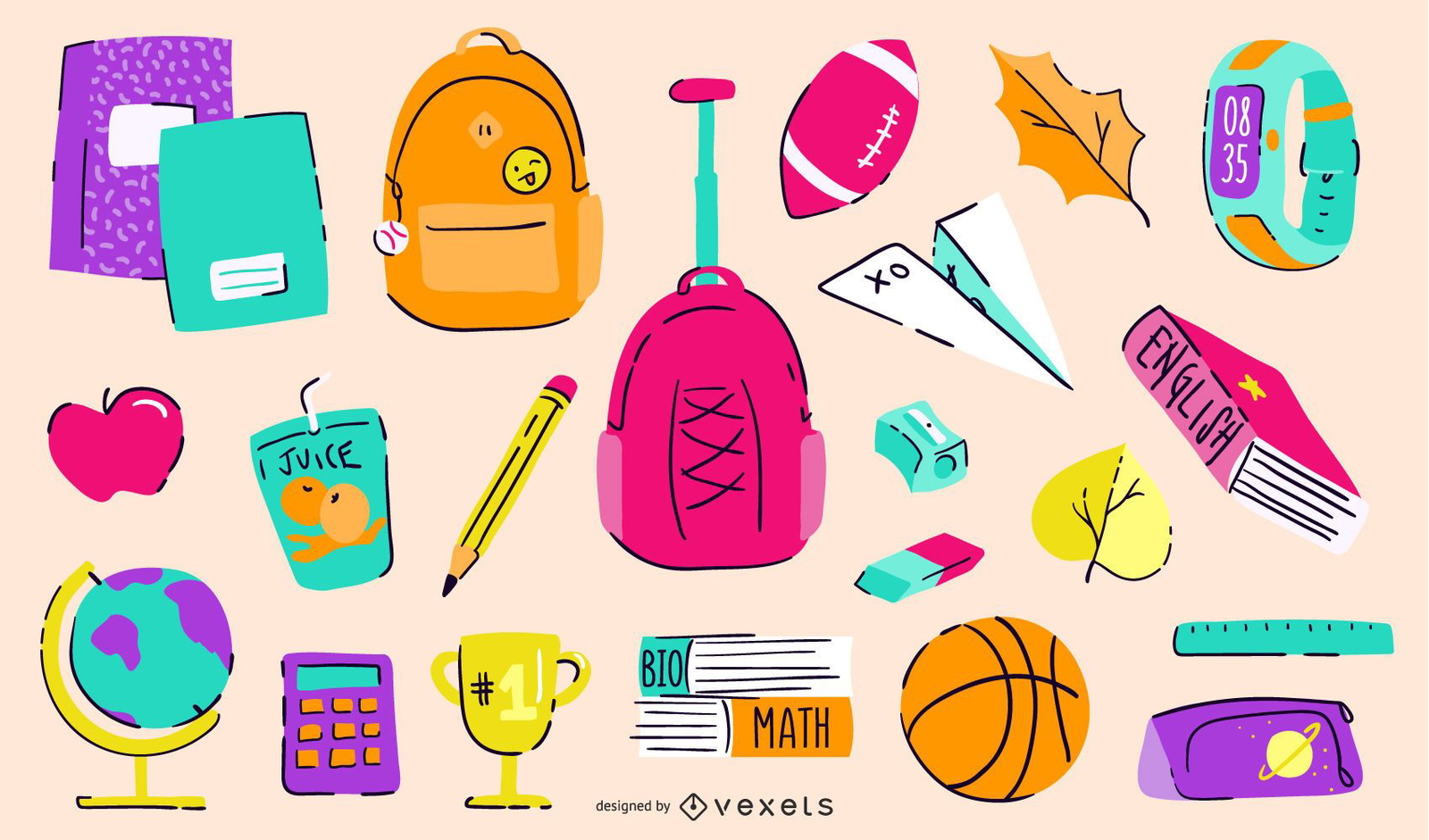 Back To School Colorful Elements Pack Vector Download