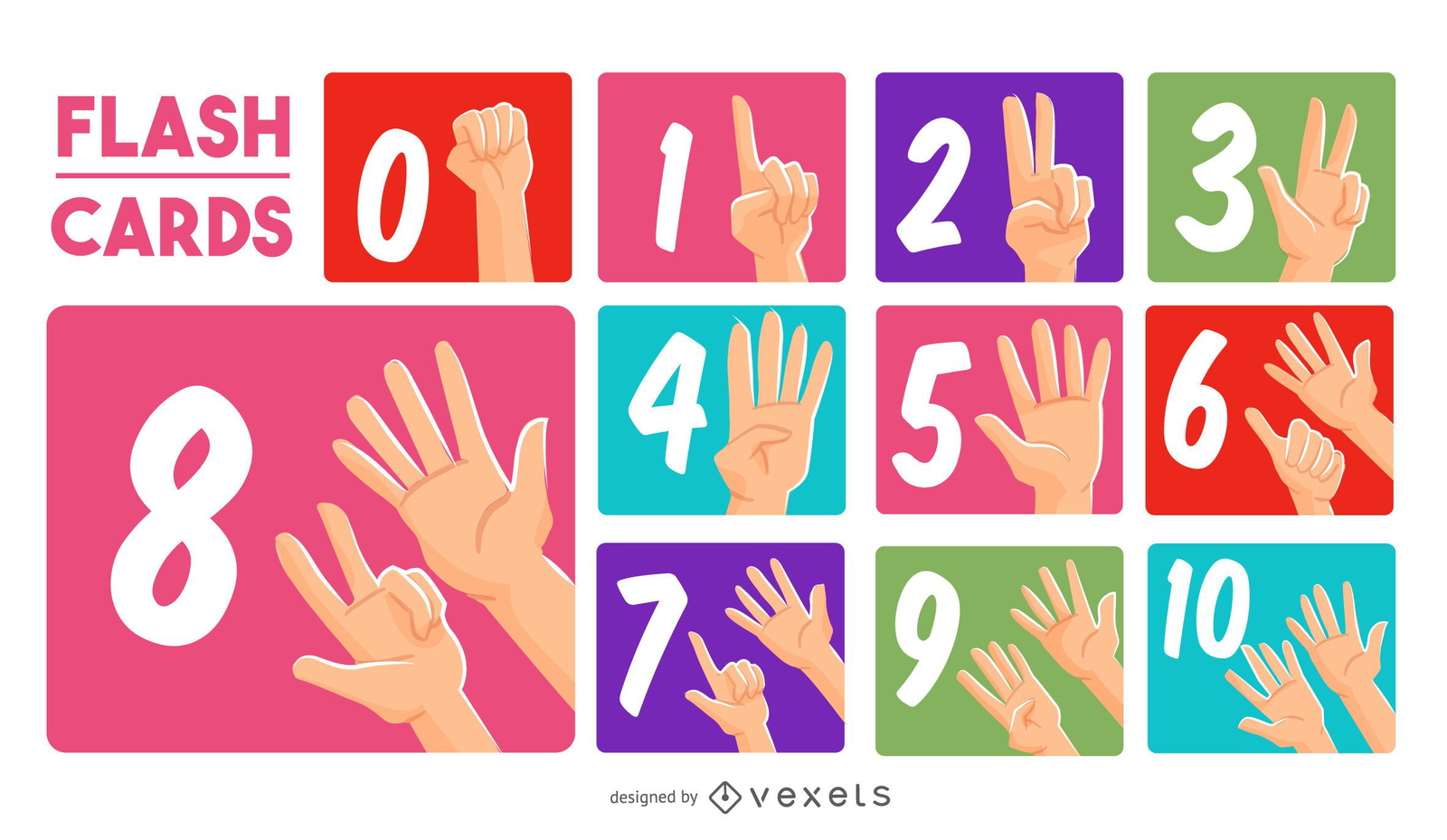 Hands Numbers Flashcard Set Vector Download
