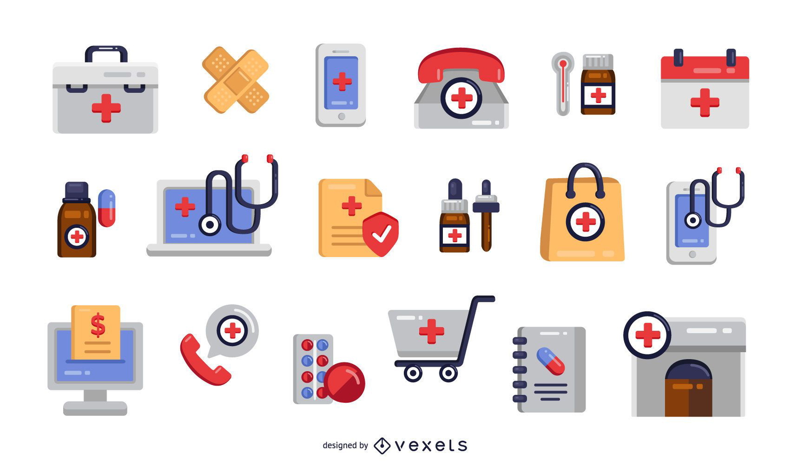 Colorful Pharmacy Flat Icon Pack Vector Download