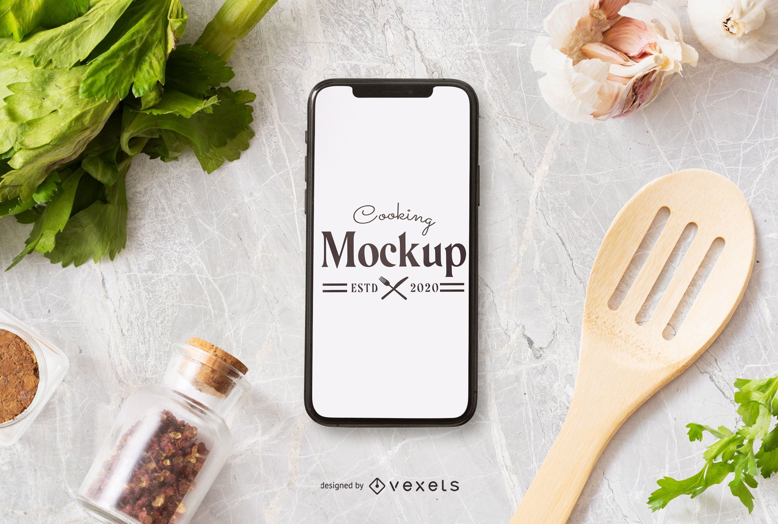 Cooking Phone Mockup Composition PSD Editable Template