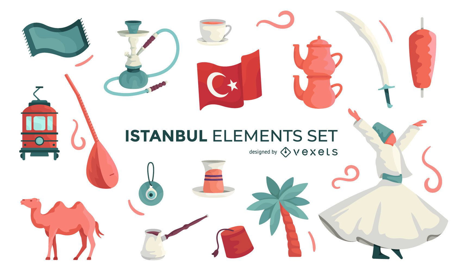 Istanbul Illustrated Elements Set Vector Download