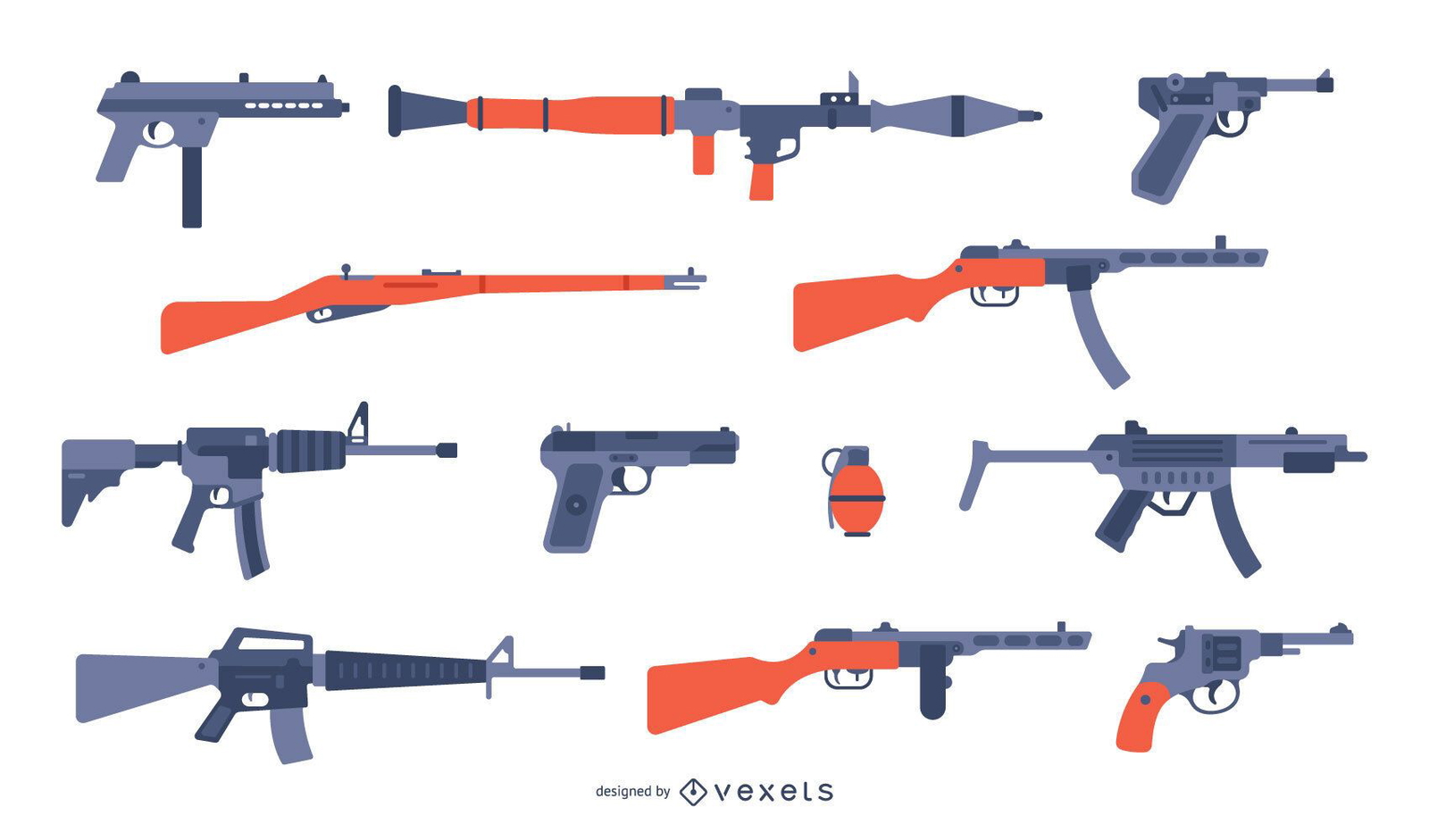 Guns Flat Collection Vector Download