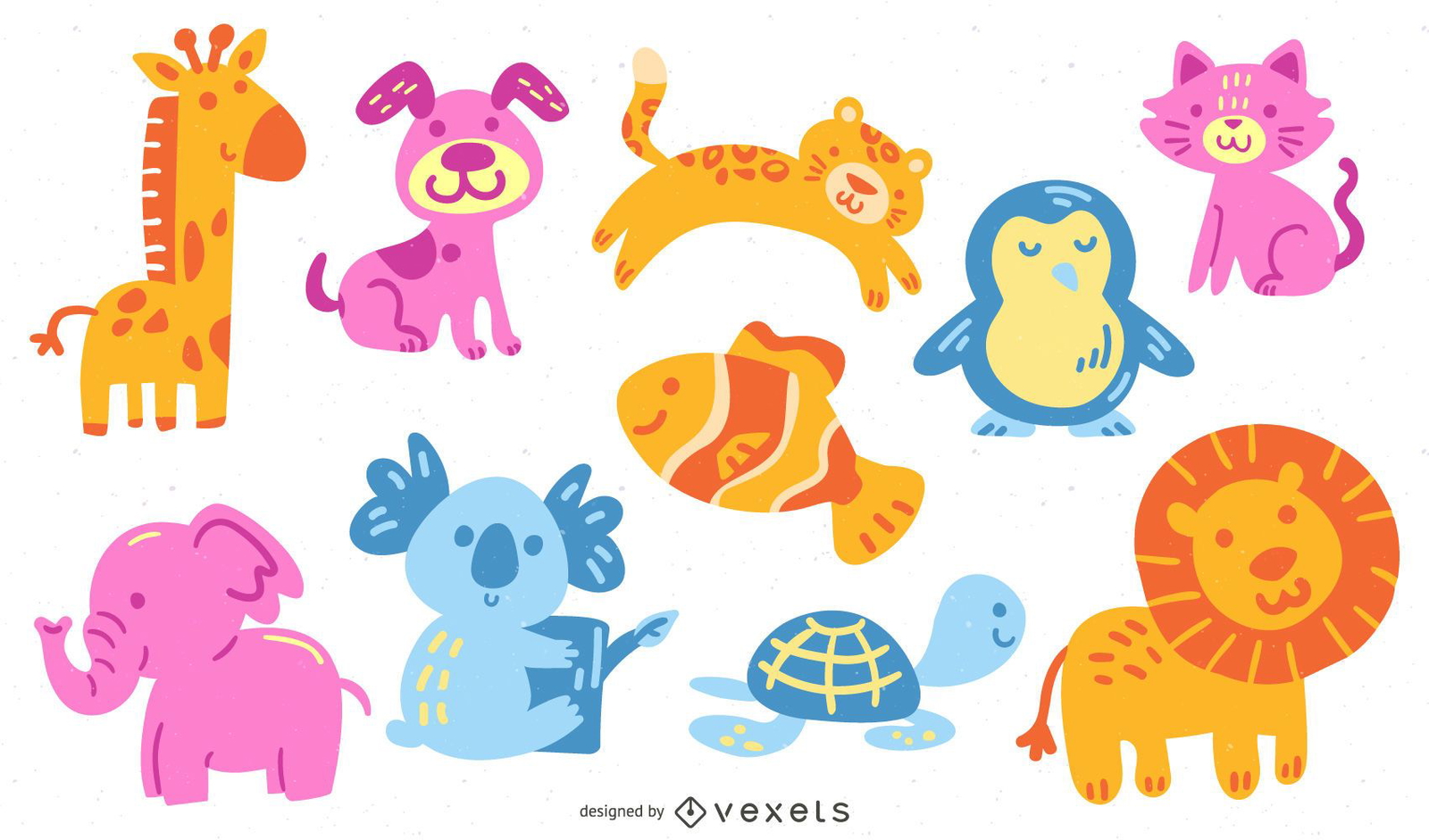 Cute Colorful Animals Set Vector Download